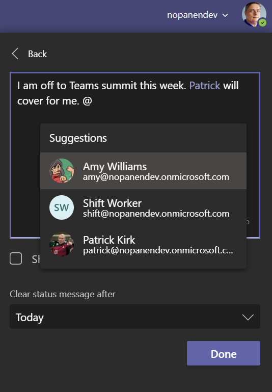 How to add a custom status message with @mentions in Teams – Vesa ...